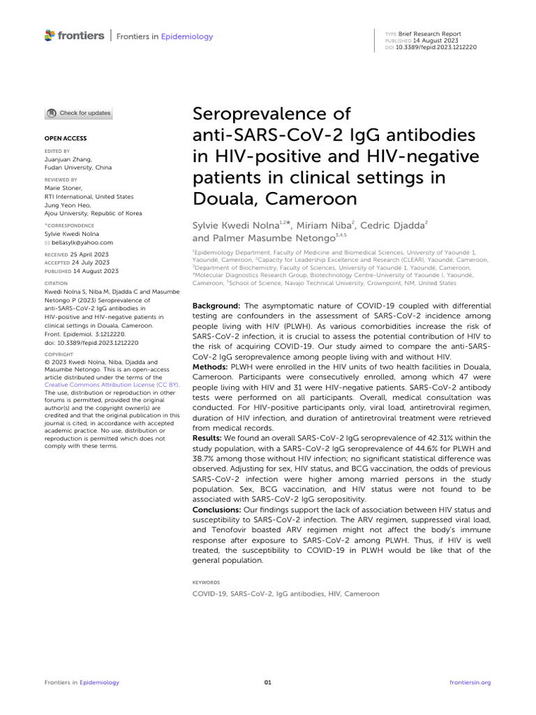 SARS-CoV-2 IgG antibodies in HIV-positive and HIV-negative | PDF | Management Of Hiv/Aids | Hiv