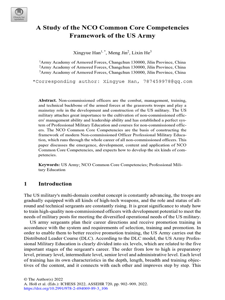 A Study of The NCO Common Core Competencies Framework of The US Army ...