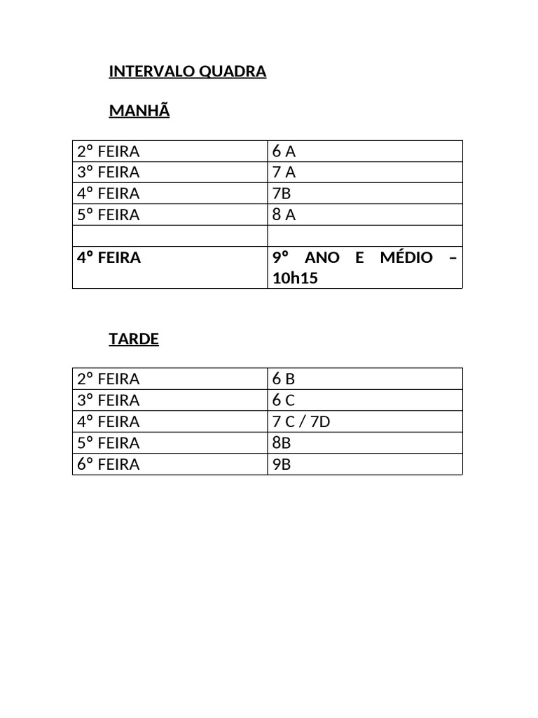 Intervalo Quadra | PDF