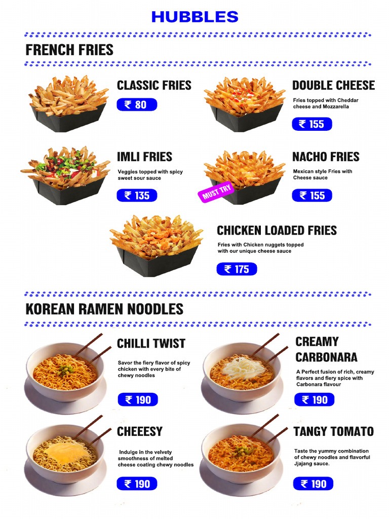HUBBLES - Fries & Noodles | PDF