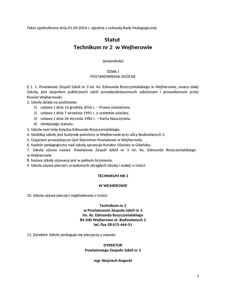Statut Technikum Zmiana 01.09.2024 | PDF