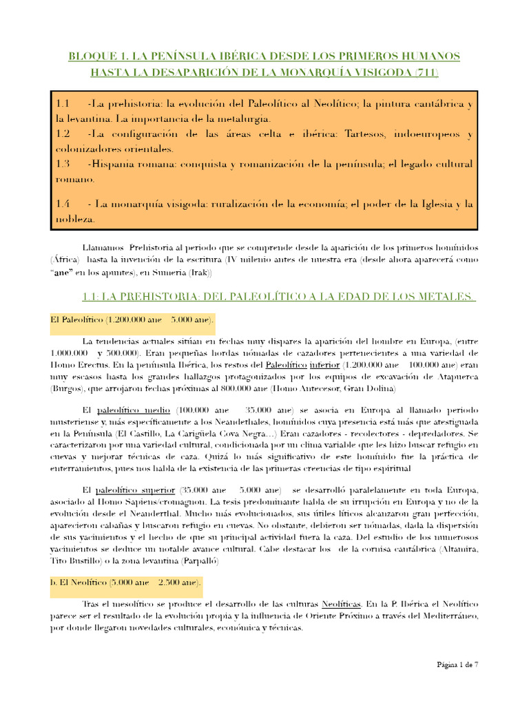 Bloque 1. La P.Ibérica Desde Los Primeros Humanos Hasta La Desaparción de La Monarquía Visigoda ...