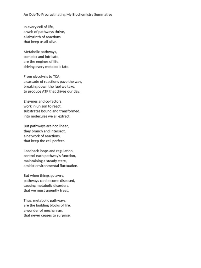Metabolic Pathway Poems | PDF