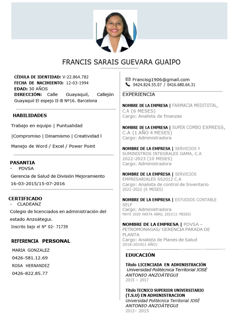 CV de Francis Sarais Guevara Guaipo | PDF
