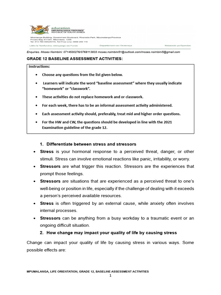 2024 Grade 12 Baseline Assessment Activities | PDF | Conflict (Process ...
