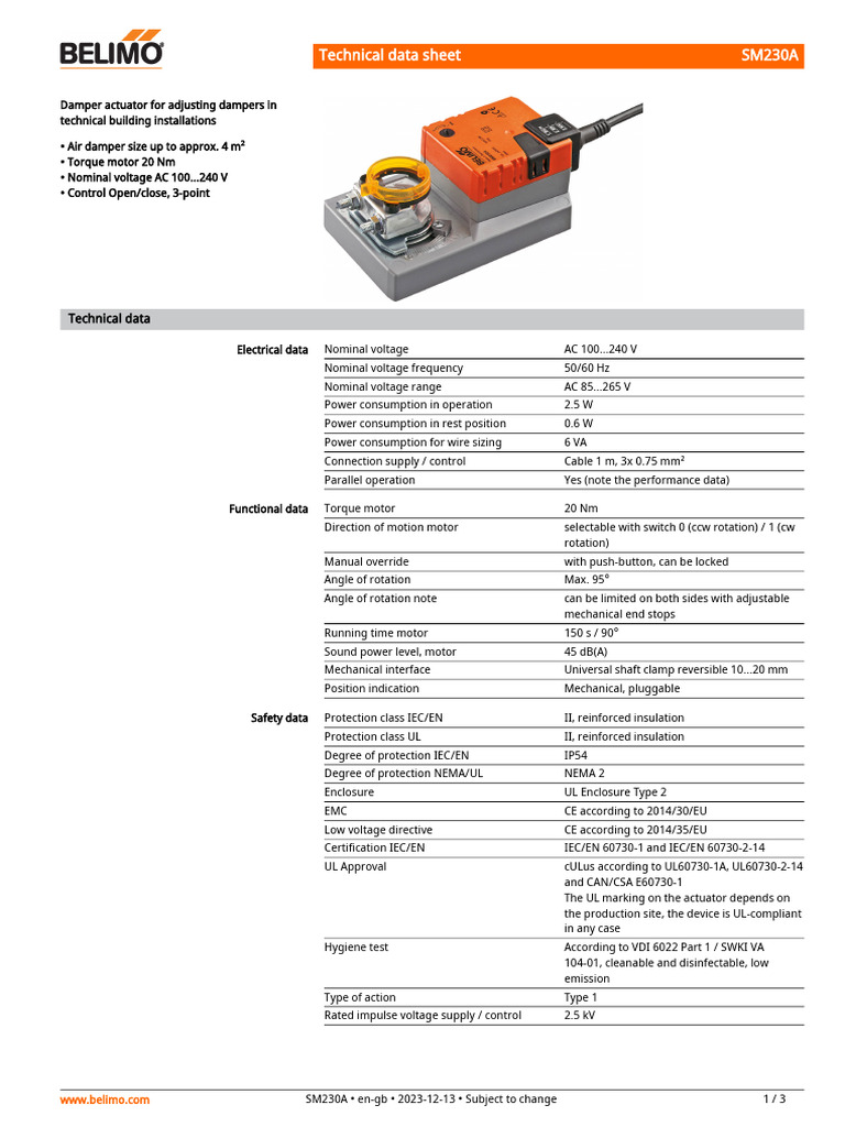 Belimo SM230A Datasheet En-Gb | PDF | Switch | Manual Transmission