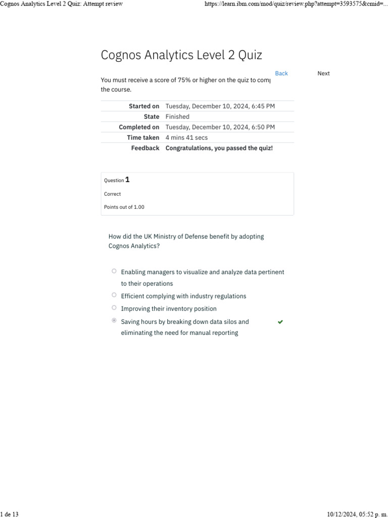 Cognos Analytics Level 2 Quiz - Attempt Review | PDF | Analytics ...