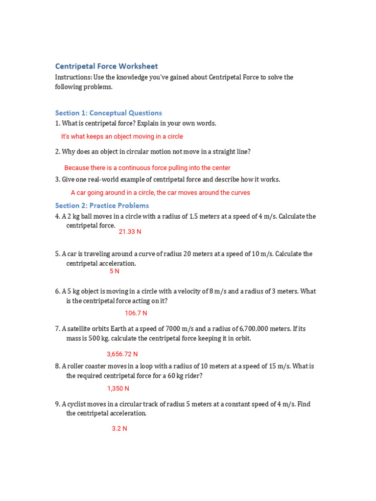 Kami Export - Juan Serrano - Centripetal_Force_Worksheet | PDF | Force ...