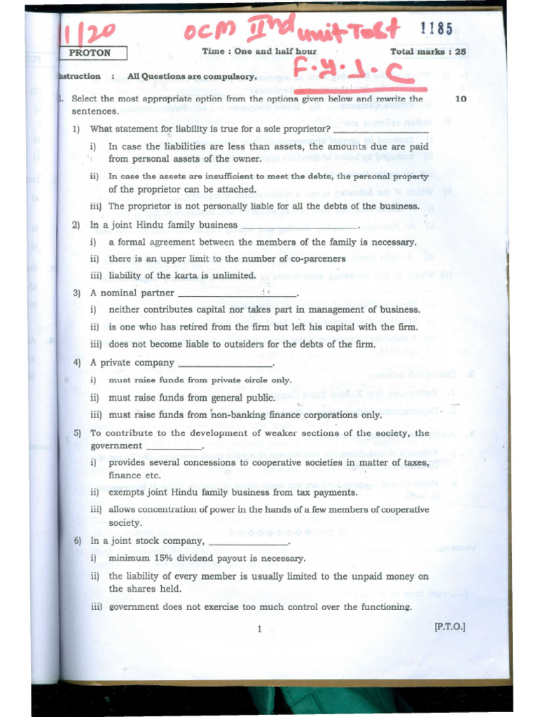 OCM Unit 2 Paper 4 | PDF