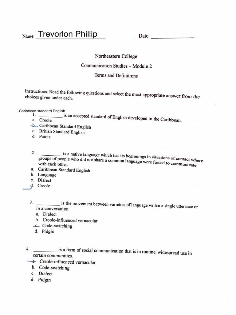 Communication Studies - Terms & Definitions Exam | PDF | English ...
