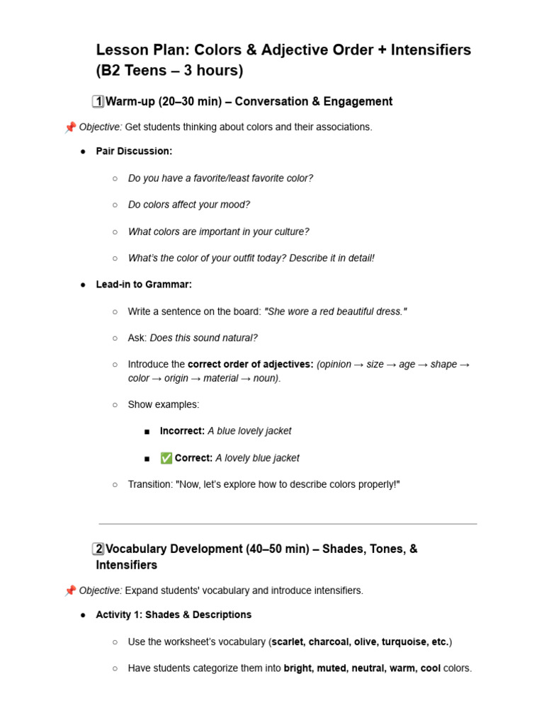Men's Color Intensifiers Lesson Plan | PDF | Adjective | Grammar