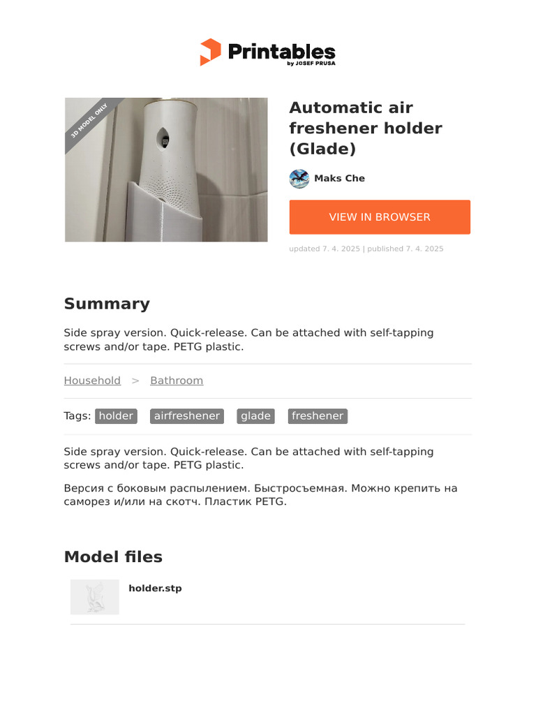 Automatic Air Freshener Holder Glade | PDF