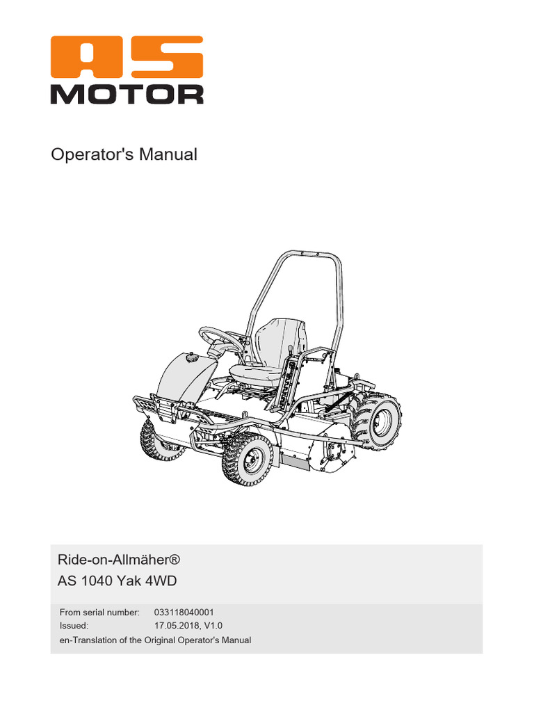 A S 1040 YAK 4WD Operating Manual | PDF | Clutch | Mower