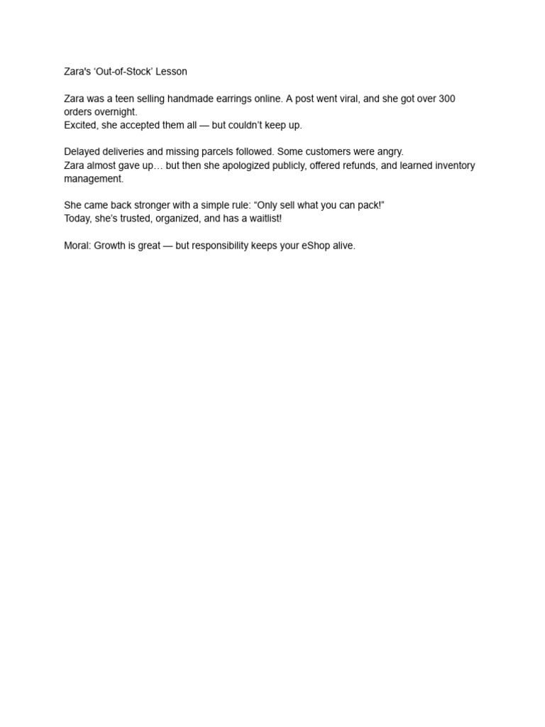 Zara's Out of Stock' Lesson | PDF