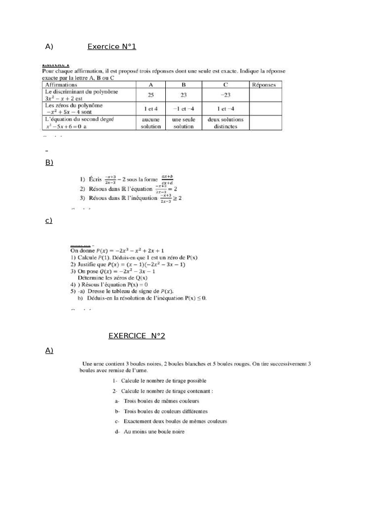 Devoir de Math 1 A | PDF