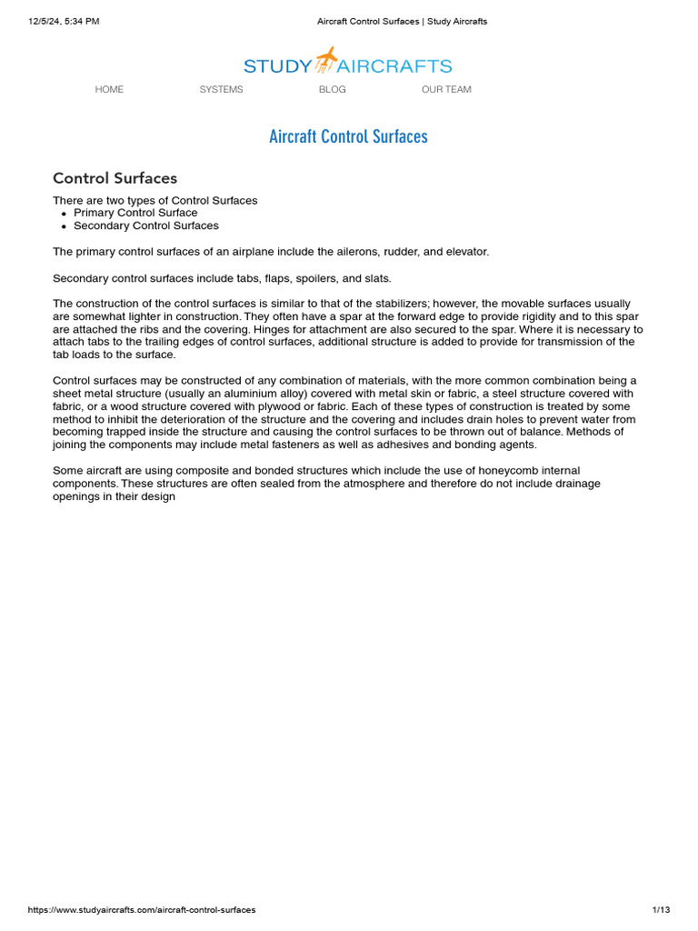 Aircraft Control Surfaces - Study Aircrafts | PDF | Flight Control ...
