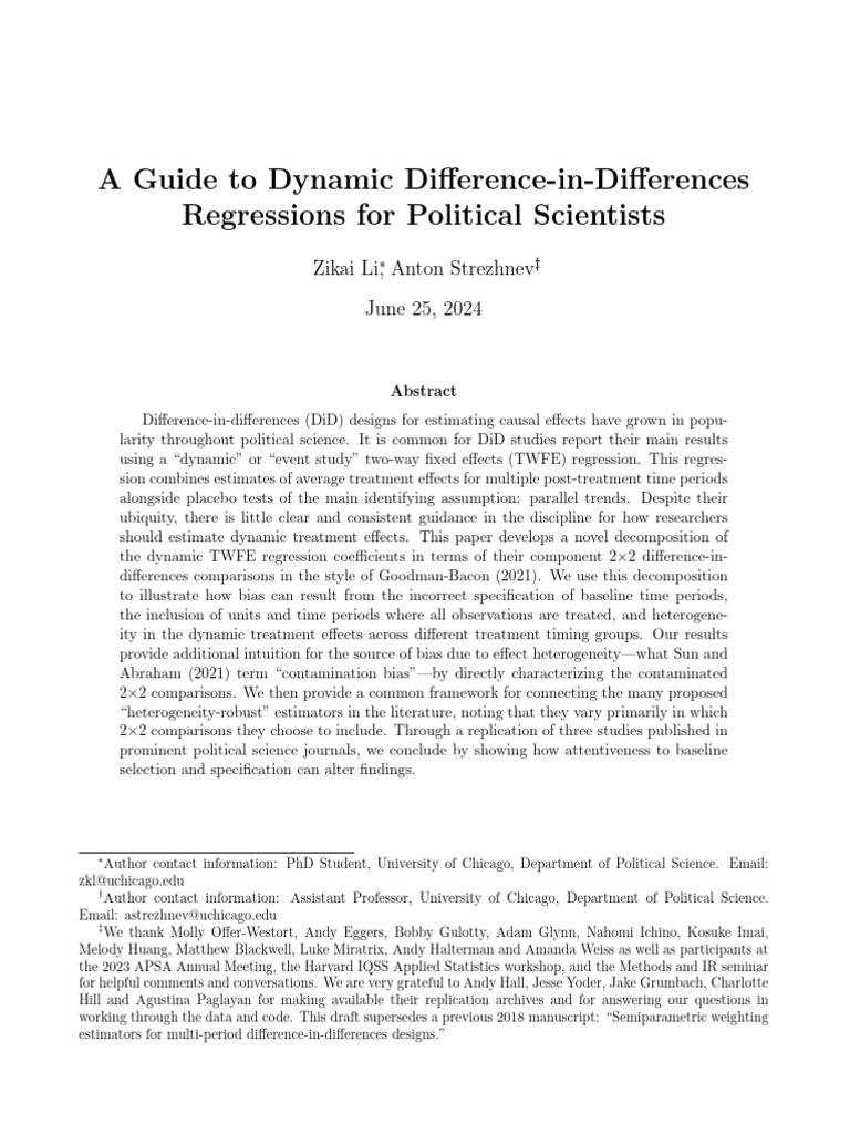 Dynamic DiD Regression Li Strezhnev June 25 2024 | PDF | Ordinary Least ...