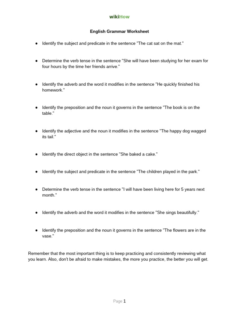 English Grammar Worksheet | PDF