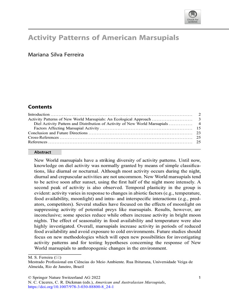 Activity Patterns of New World Marsupials | PDF | Circadian Rhythm ...