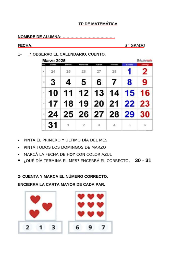 Actividades de Matemática para 3° Grado | PDF