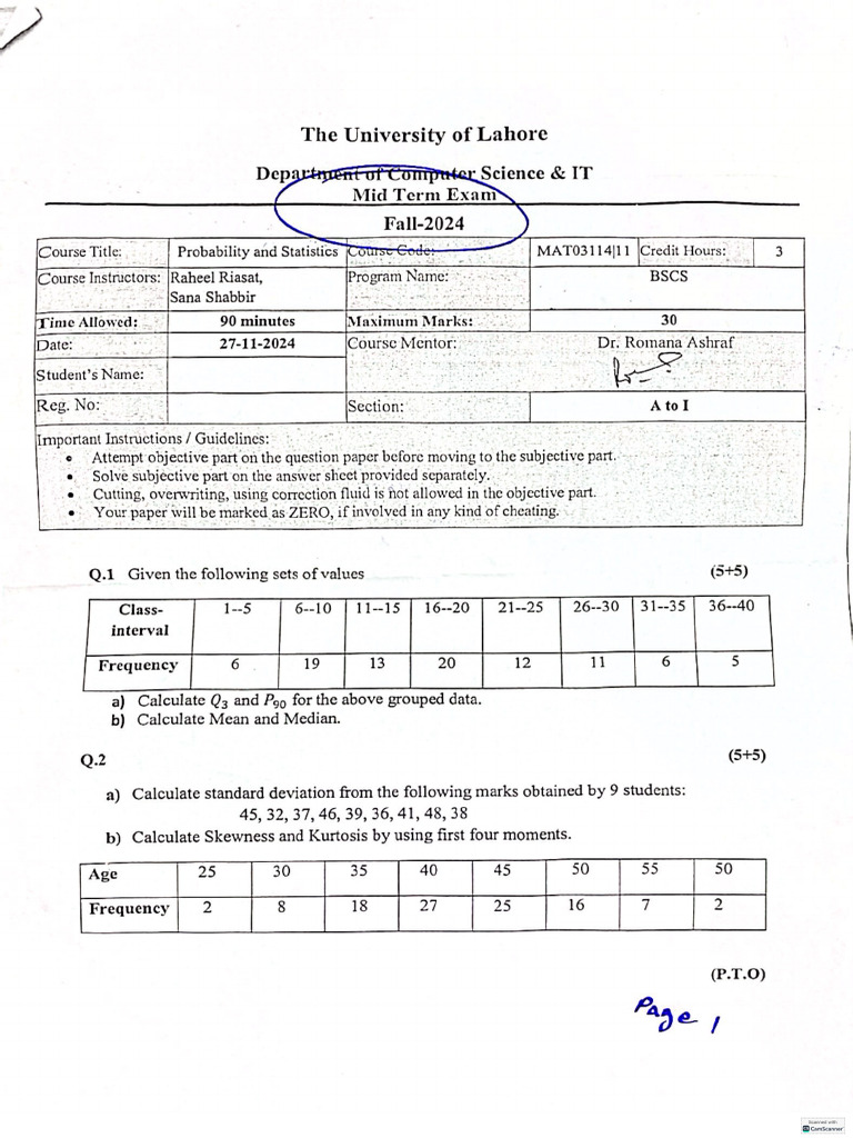 2nd Smes. Fall-24 (Mids Past Papers) | PDF