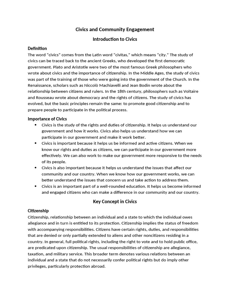 Civics and Community Engagement Doc 1 | PDF | Democracy | Political ...