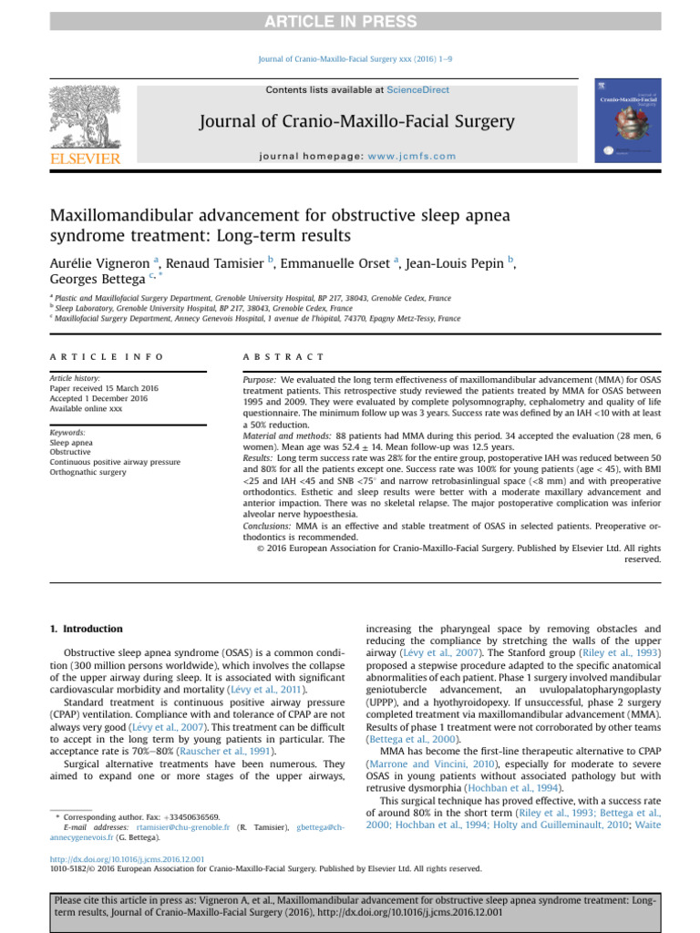 MMA For SAOS Treatment LongtermResults | PDF | Sleep Apnea | Medical ...