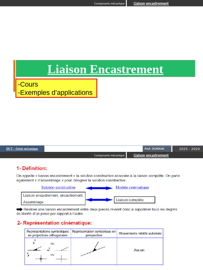 Définition de la liaison encastrement | PDF