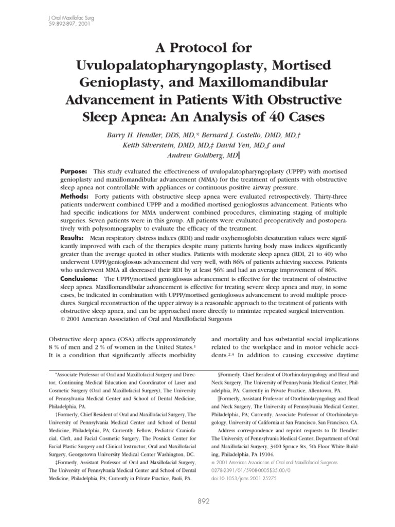 A Protocol For Uvulopalatopharyngoplasty, Mortised Genioplasty, and ...