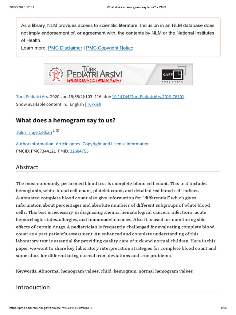 What Does A Hemogram Say To Us - PMC | PDF | Anemia | Red Blood Cell
