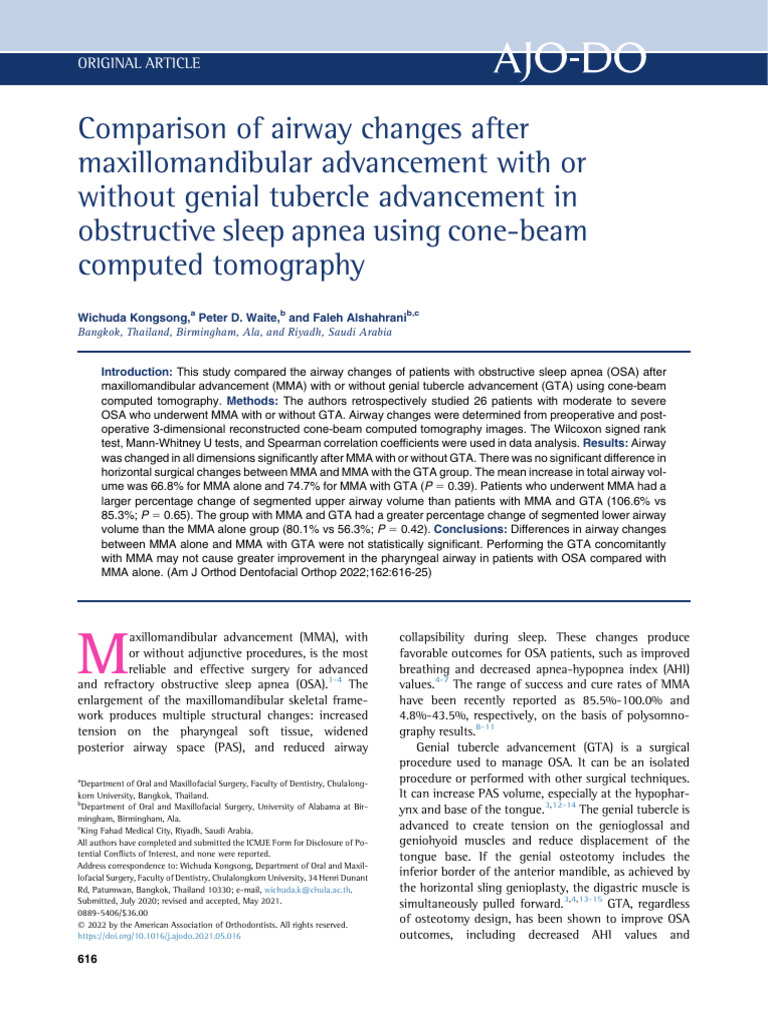 Comparison of Airway Changes After Maxillomandibular Advancement With ...