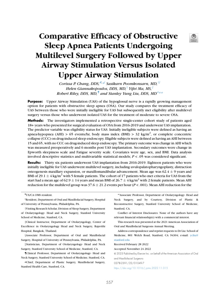 Comparative Efficacy of Obstructive Sleep Apnea Patients Undergoing ...