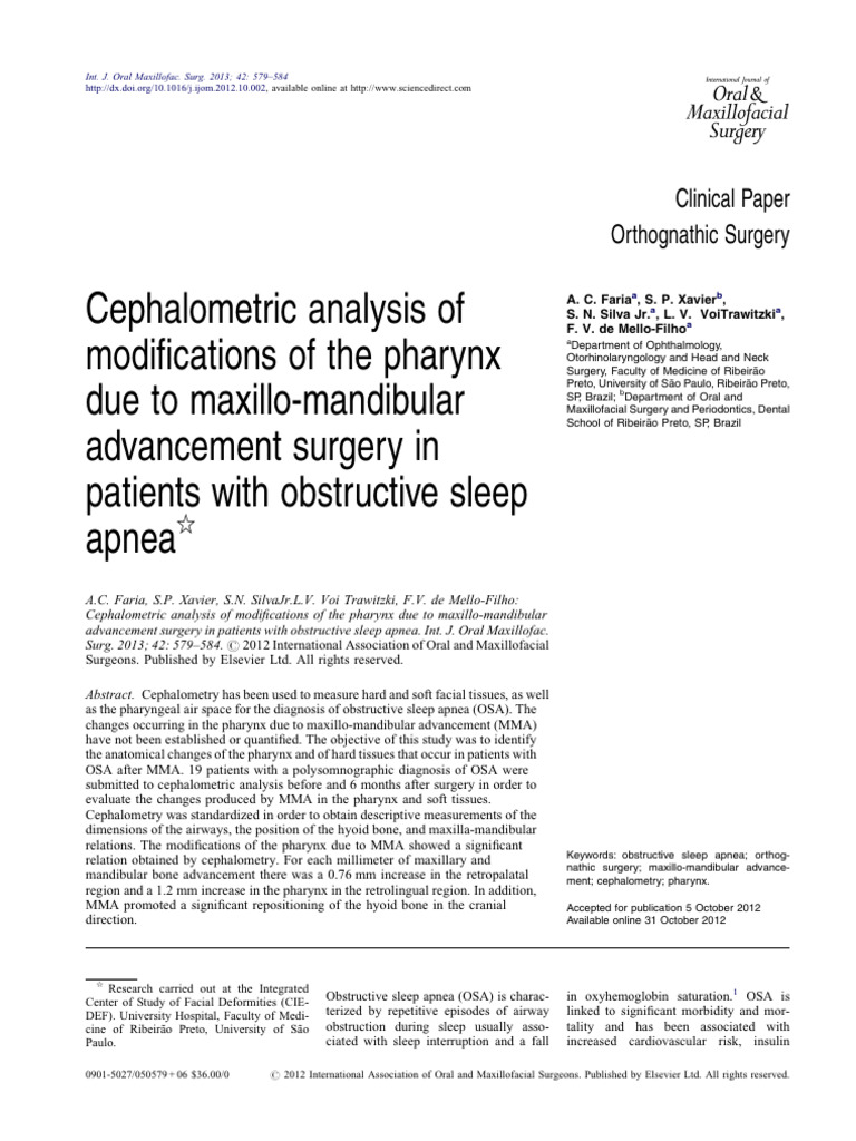 Cephalometric Analysis of Modifications of The Pharynx Due To Maxillo-Mandibular Advancement ...