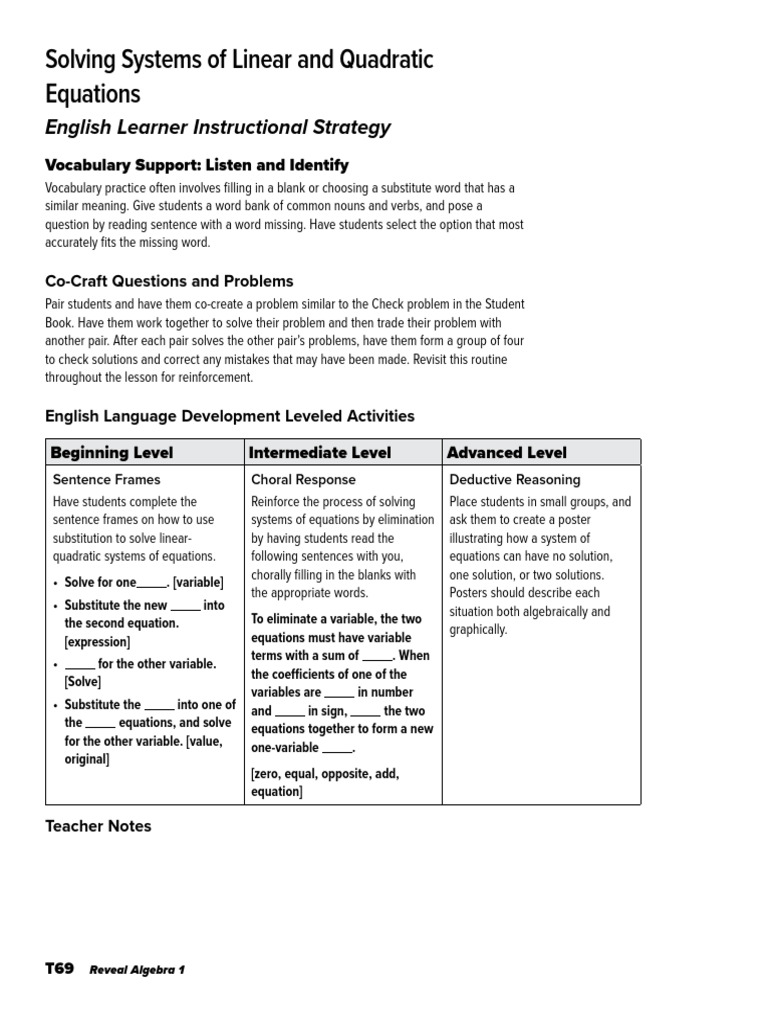 Language Development Handbook (Teacher Edition) - Solving Systems of ...