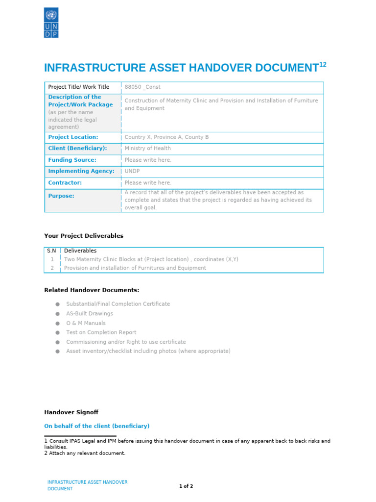 21 Infrastructure Asset Handover Document | PDF