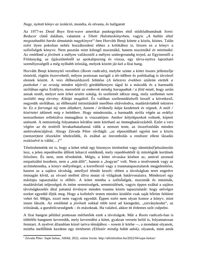 Horváth Benji - Kritika | PDF