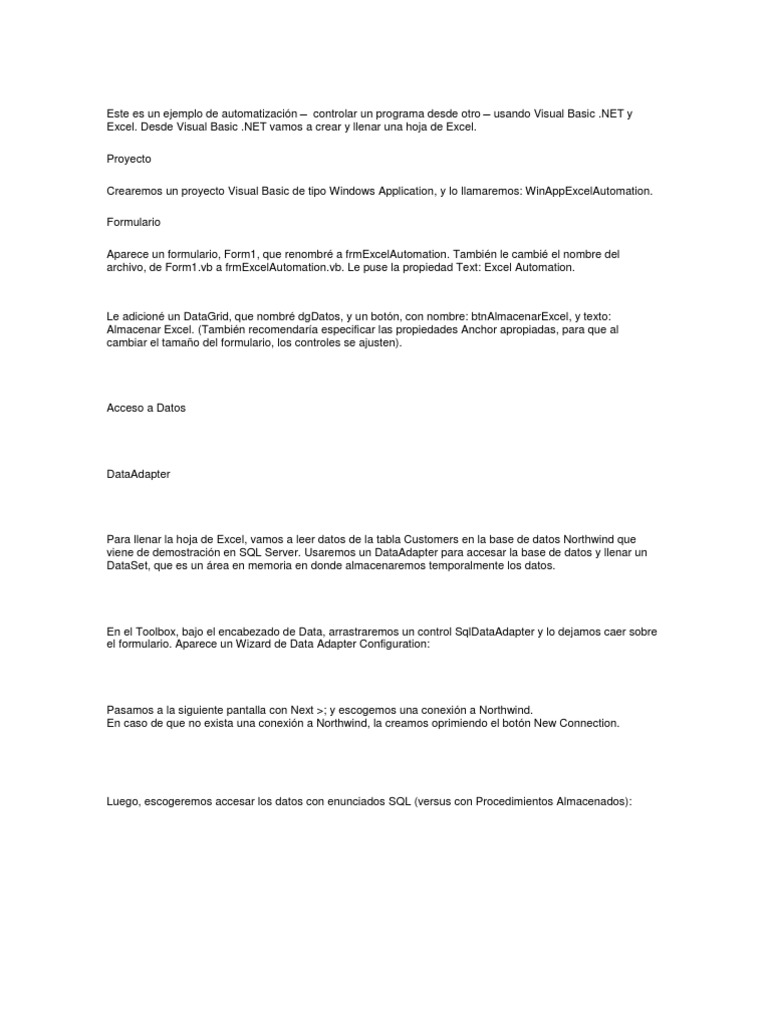 Basic .NET y Excel Ejemplo | PDF | Básico | Microsoft Excel