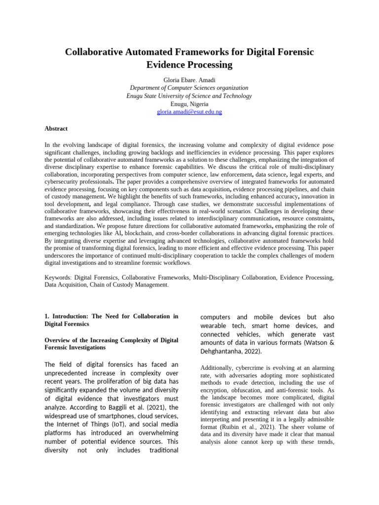 Collaborative Automated Frameworks for Digital Forensic Evidence Processing | PDF | Digital ...
