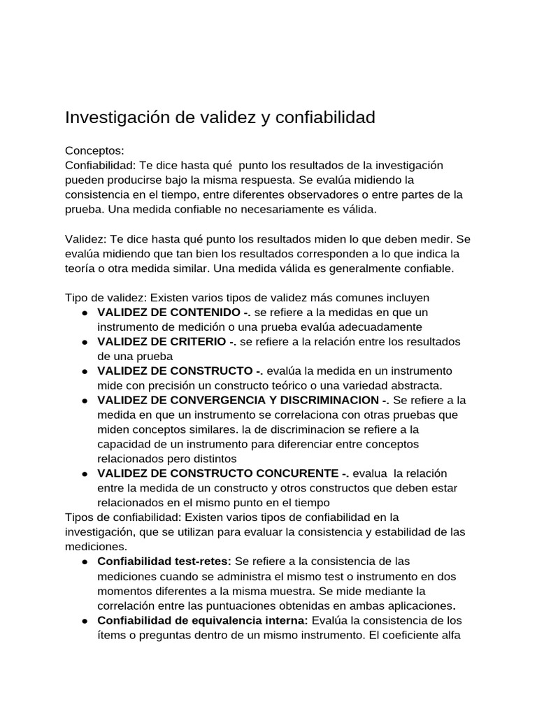 Validez y Confiabilidad | PDF | Validez (Estadísticas) | Investigación ...