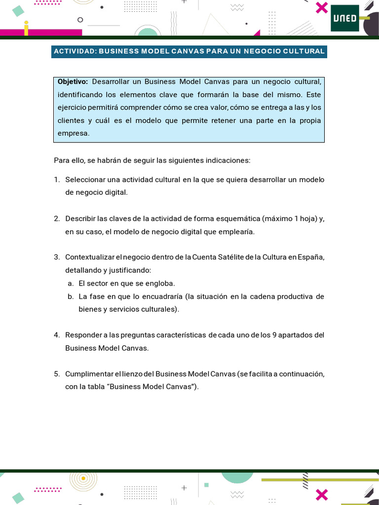 Actividad 01 - BUSINESS MODEL CANVAS PARA UN NEGOCIO CULTURAL | PDF | Negocios económicos | Business