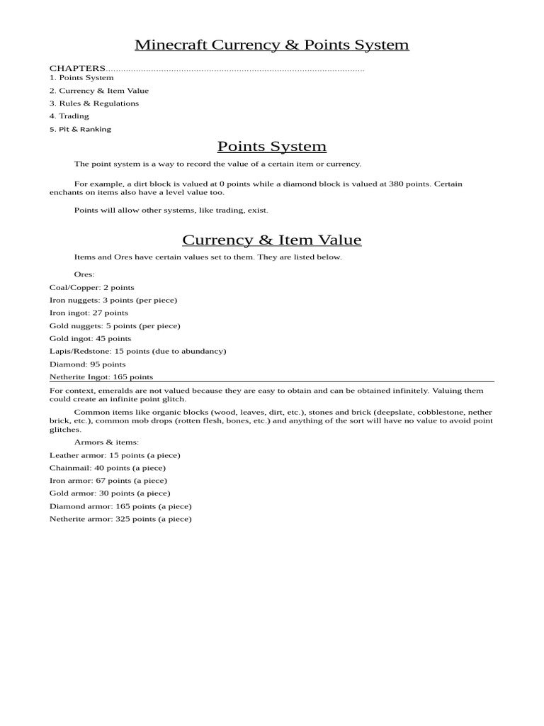 Minecraft Points and Currency System | PDF