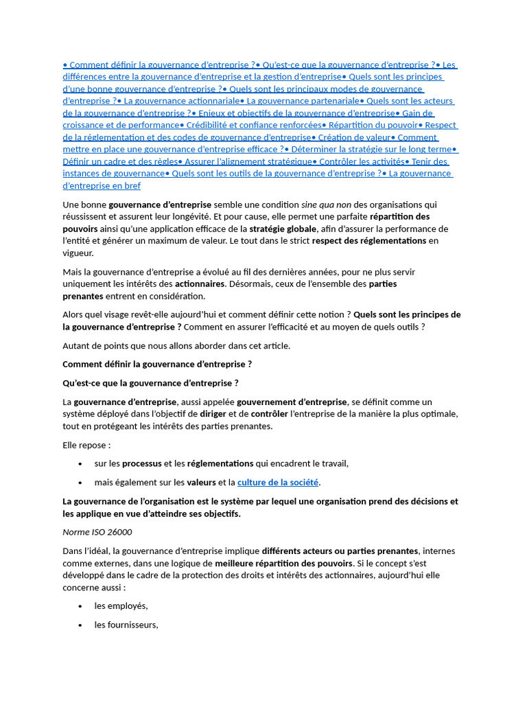 Comment définir la gouvernance d (2) | PDF | Gouvernance d'entreprise | Gouvernance