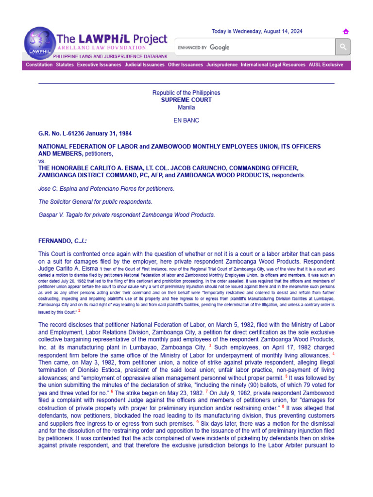 G.R. No. L-61236 | PDF | Labour Law | Injunction