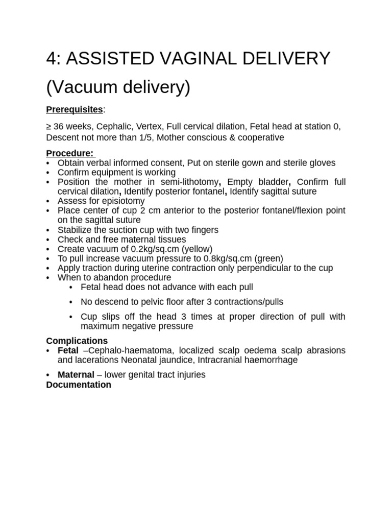Vacuum Delivery: Procedure and Complications | PDF