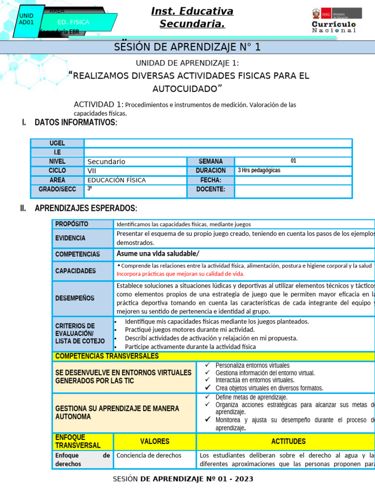 3° Ses-Act 1-E.f U1 | PDF | Aprendizaje | Maestros