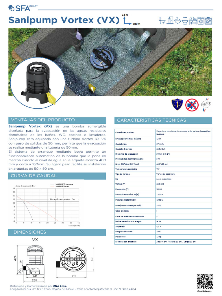Sfa - Ficha Tecnica Sanipump Vortex 2024 | PDF | Bomba