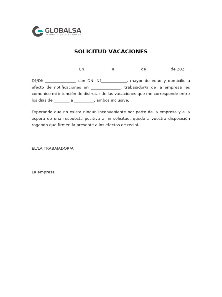 Formato de Solicitud de Vacaciones | PDF