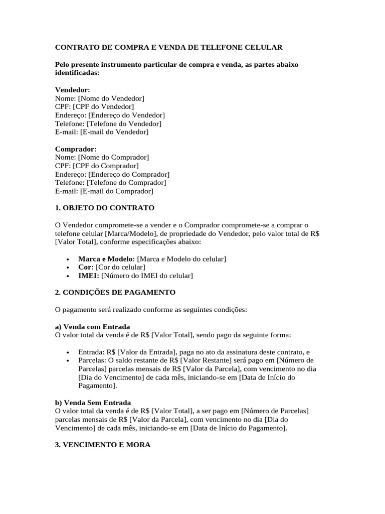 Contrato de Compra e Venda de Celular | PDF