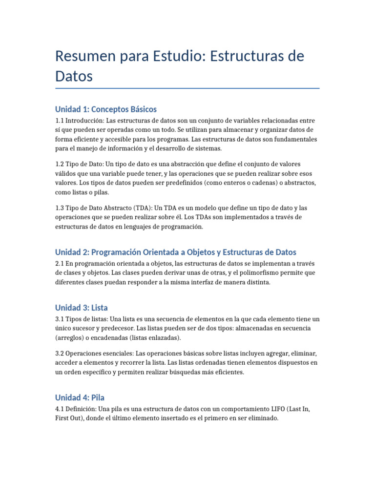 Resumen Estructuras de Datos Probabilidad Alta Aprobacion | PDF | Tipo ...