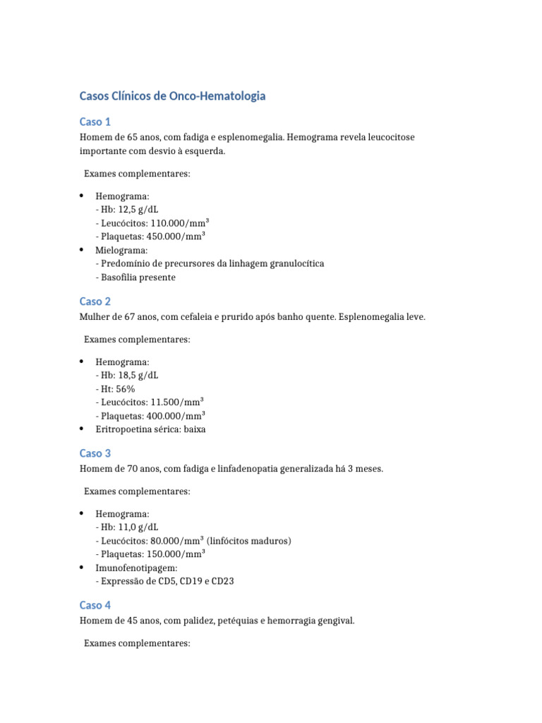 Todos Casos Onco Hematologia | PDF | Imunologia | Especialidades médicas